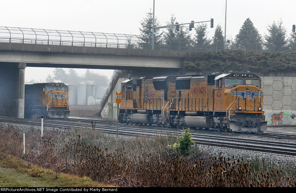 UP 4124, 3846, and 5071 in the Rain